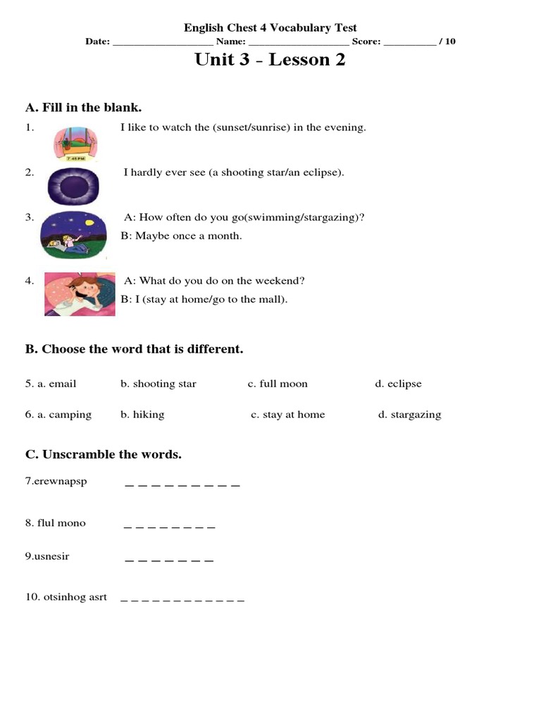 English Chest 4 Vocabulary Test Libur Corona | PDF