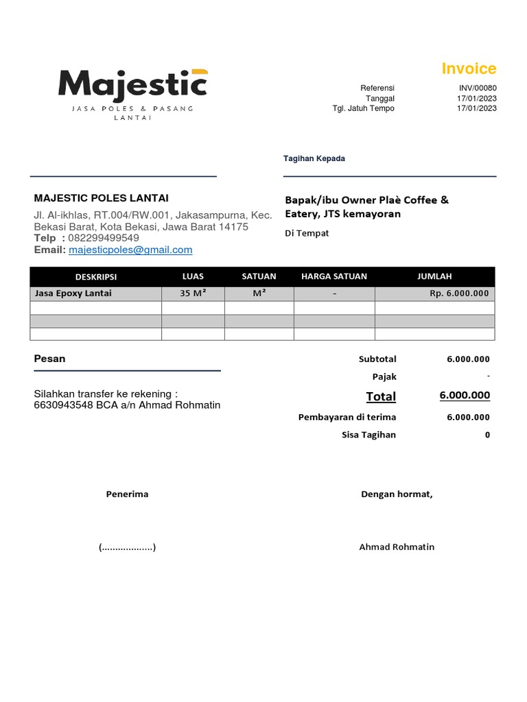 Invoice Pelunasan Jasa Epoxy Lantai | PDF