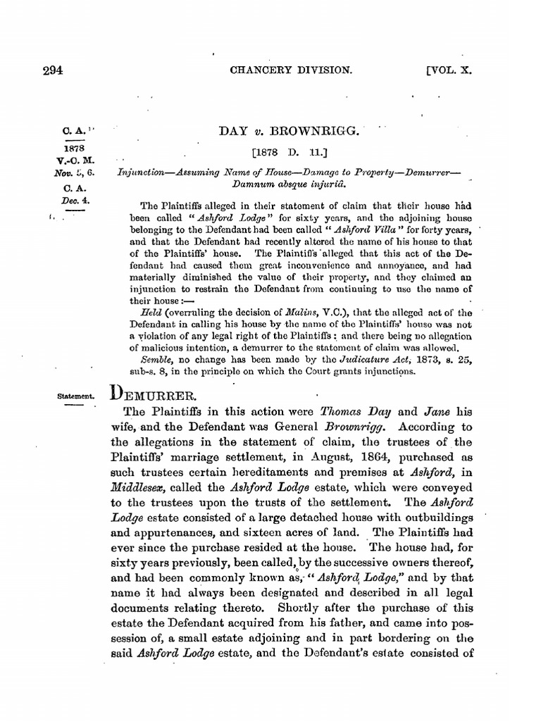 DAY v. BROWNRIGG. (1878 D. 11.) (1878) 10 Ch.D. 294 | PDF