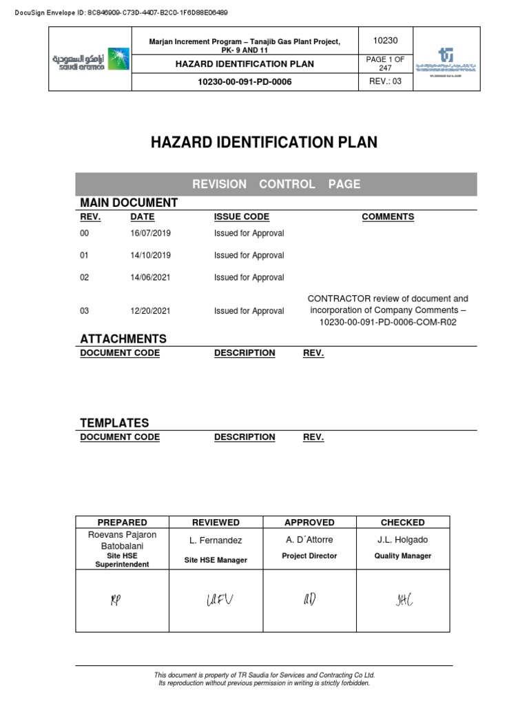 Hazard Identification Plan for Tanajib Gas Plant Project | PDF ...