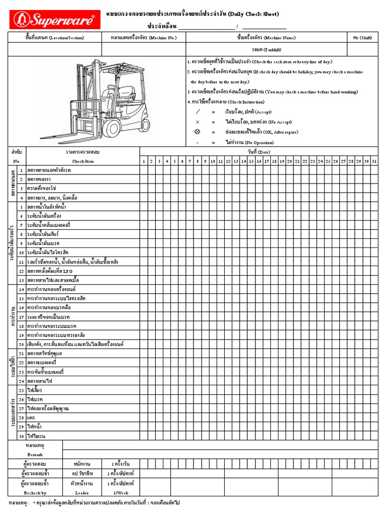 13-Daily Check Sheet - Forklift - 1 | PDF