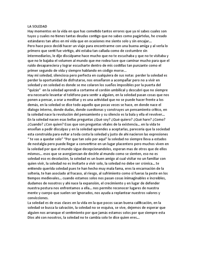 La Soledad | PDF | Soledad