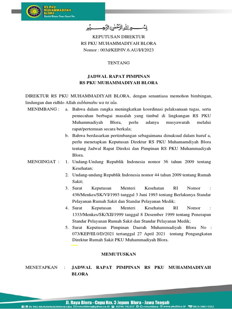 Kepdir Jadwal Rapat | PDF