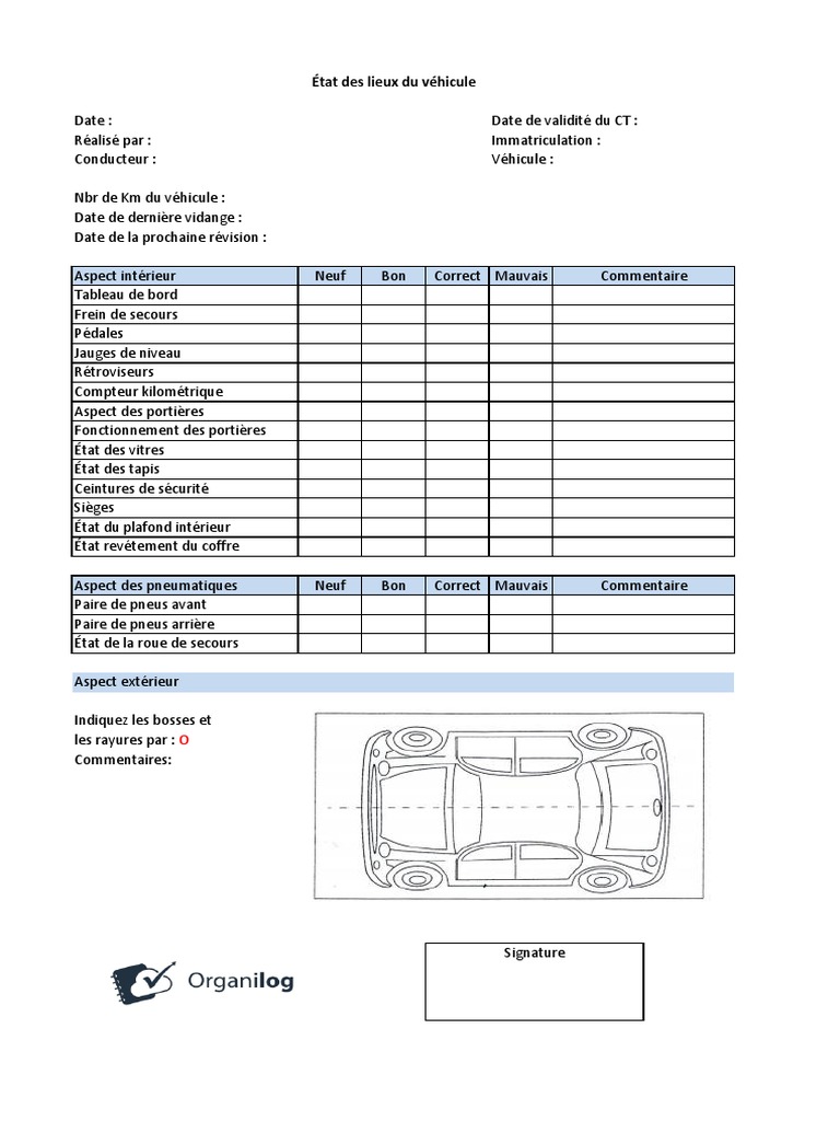 Fiche Etat Des Lieux Du Vehicule | PDF