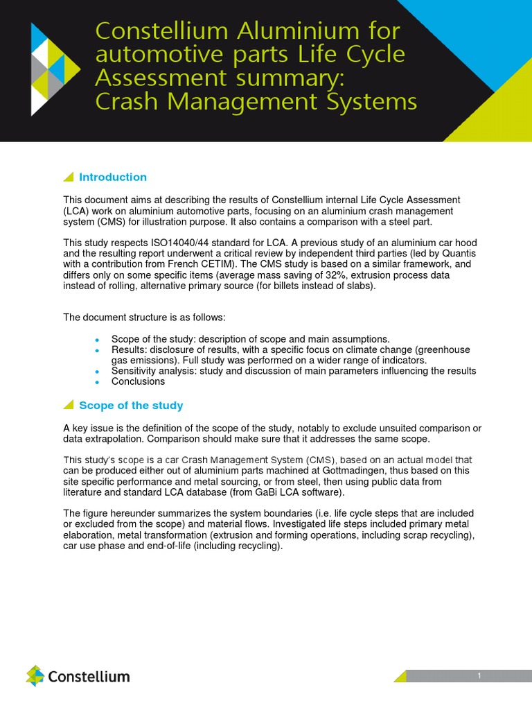 Life Cycle Assessment Document For Crash Management Systems | PDF ...