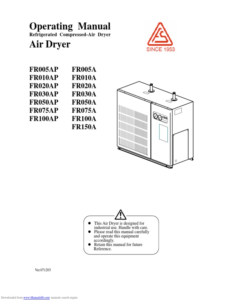 Refrigerated Air Dryer Manual | PDF | Heat Exchanger | Valve