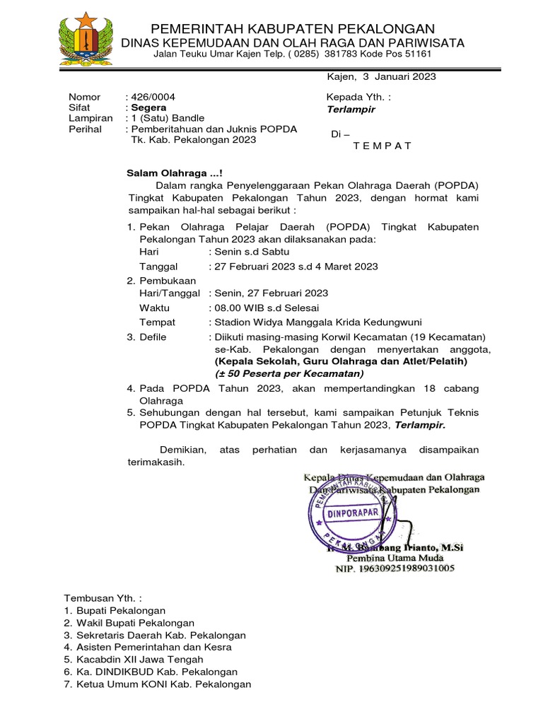 Pemberitahuan Dan Juknis Popda 2023 | PDF