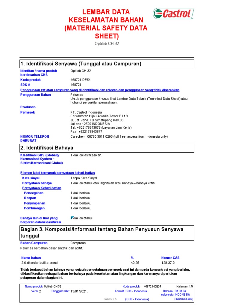 SDS Castrol Optileb CH32 | PDF