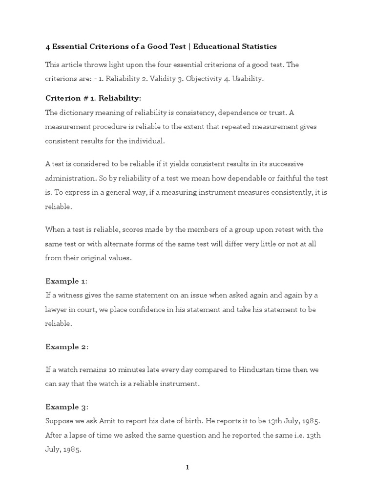 4 Essential Criterions of A Good Test | PDF | Educational Assessment ... 4 Essential Criterions of A Good Test | PDF | Educational Assessment ...