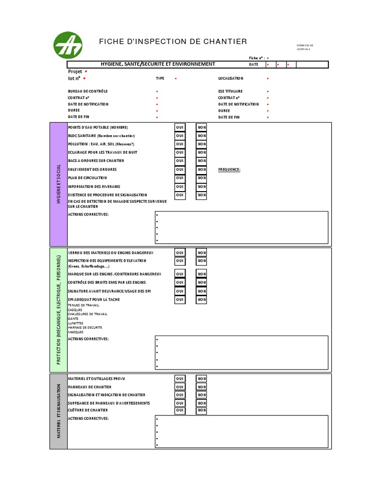 Fiche d'Inspection Sécurité Chantier | PDF | Sécurité