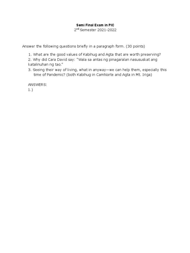 Semi Final Exam in PIC 2021-2022 | PDF | Computers