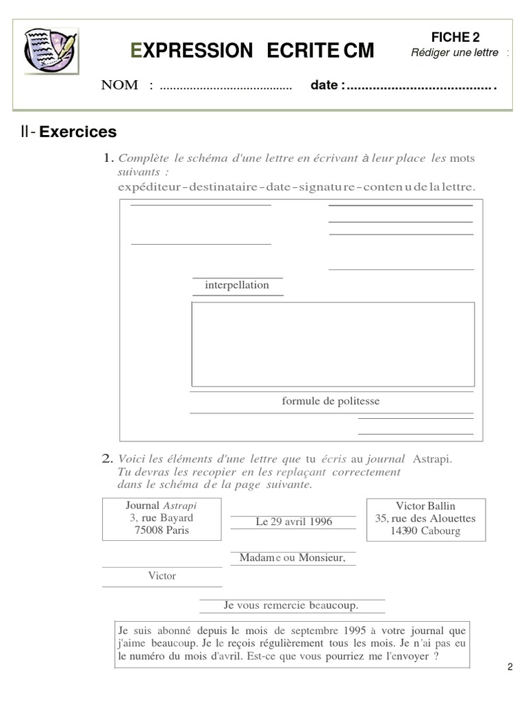 Exercices de rédaction de lettres | PDF