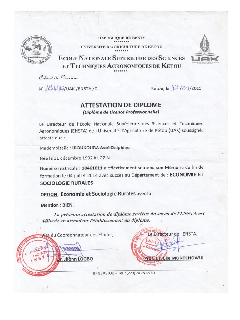 Attestation de Diplome | PDF Attestation de Diplome | PDF