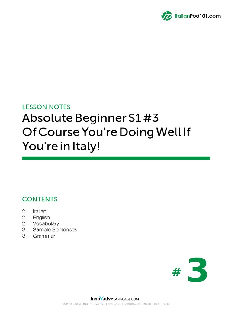 ItalianPod101 Absolute Beginner S1 #3 | PDF | Morphology | Syntax