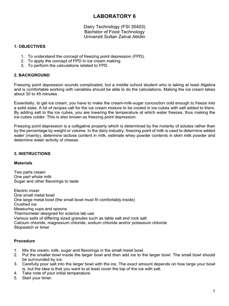 Freezing Point Depression in Ice Cream Production | PDF | Milk | Sodium ...