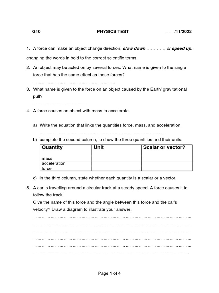 G10 Test Force | PDF | Force | Mass
