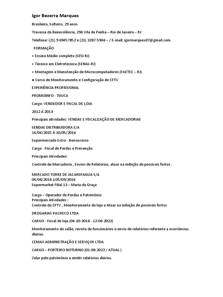 Curriculo Novo Igor | PDF