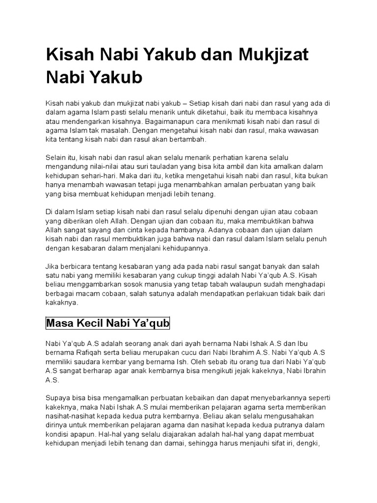 Kisah Nabi Yakub Dan Mukjizat Nabi Yakub | PDF