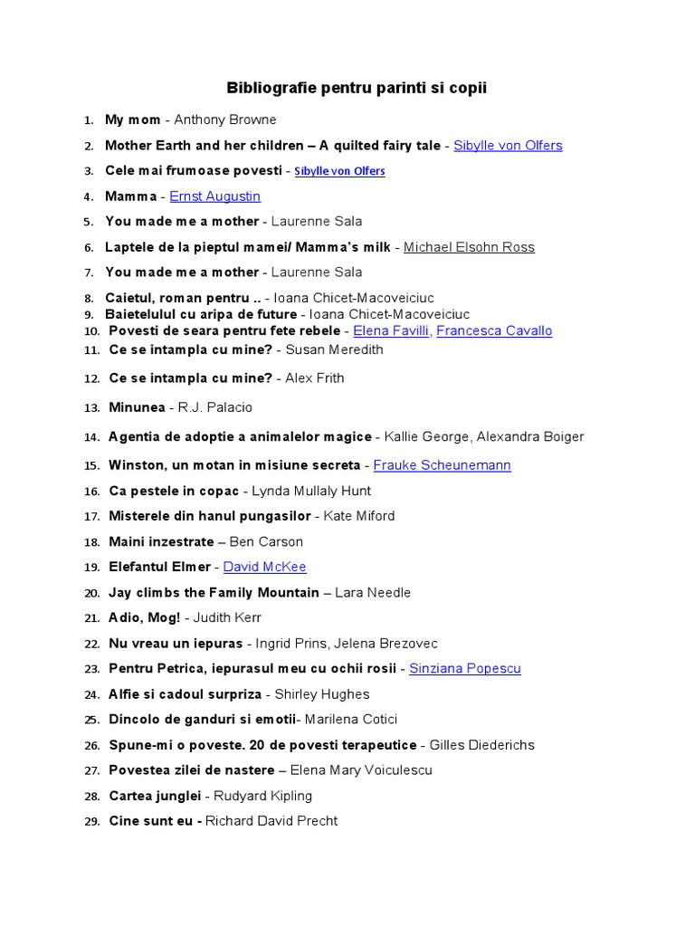 Bibliografie Pentru Parinti Si Copii | PDF