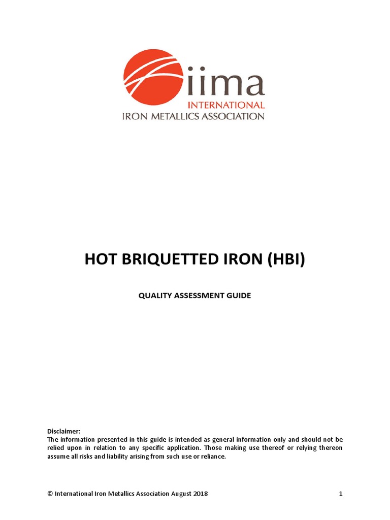 Hot Briquetted Iron (Hbi) : Quality Assessment Guide | PDF | Density | Iron