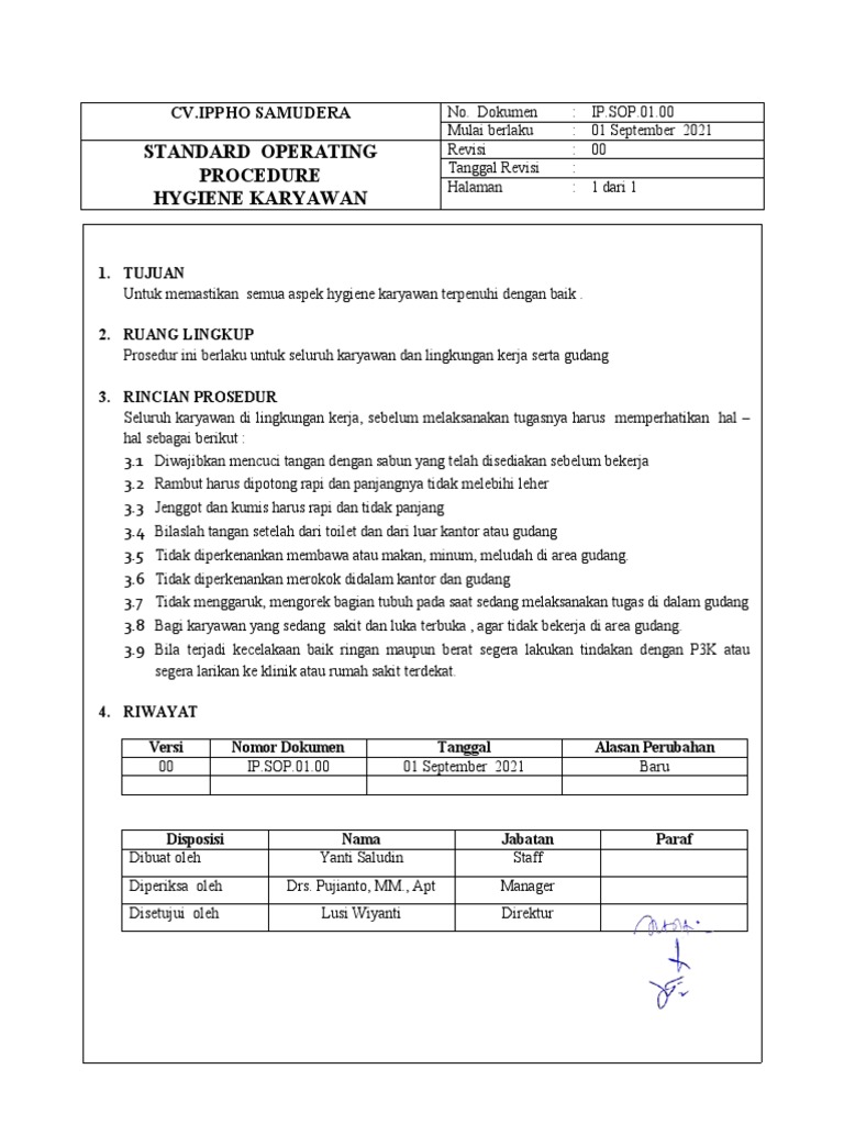 Sop Hygiene Karyawan | PDF