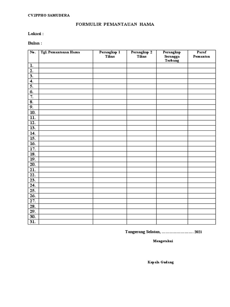 Formulir Pemantauan Hama | PDF