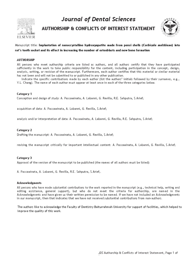 Authorship & Conflict Disclosure Statement | PDF | Conflict Of Interest ...