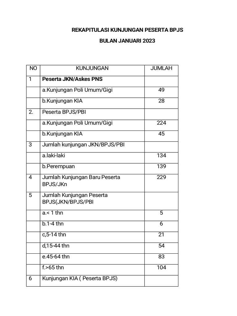 Rekapitulasi Kunjungan Peserta BPJS | PDF