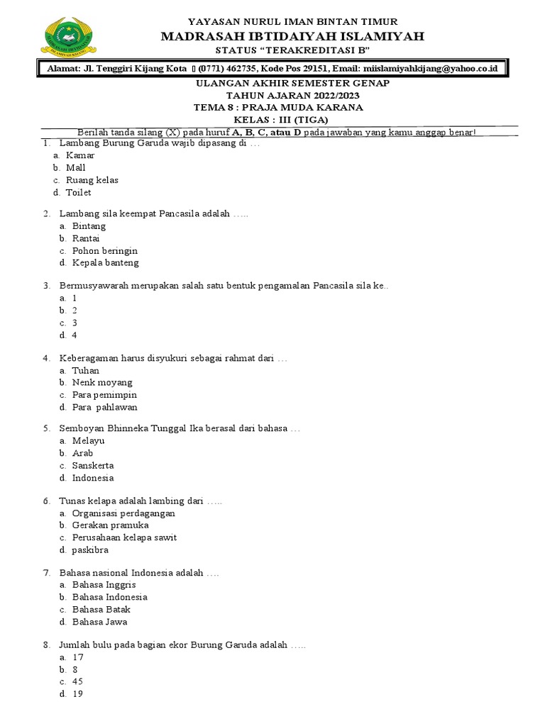 Soal Ujian Tema 8 | PDF | Griya & Taman
