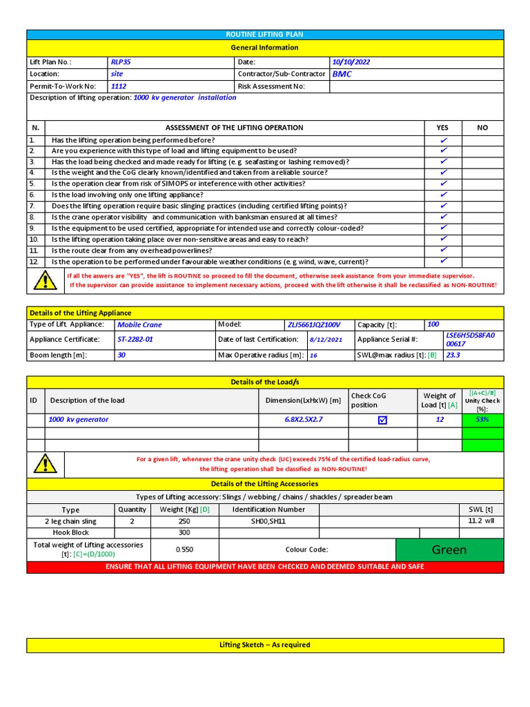1000kv Gene - Installation Lifting Plan | PDF | Crane (Machine ...