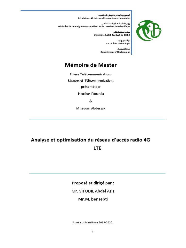 Analyse Et Optimisation Du Réseau D'accès Radio 4G | PDF | LTE ...