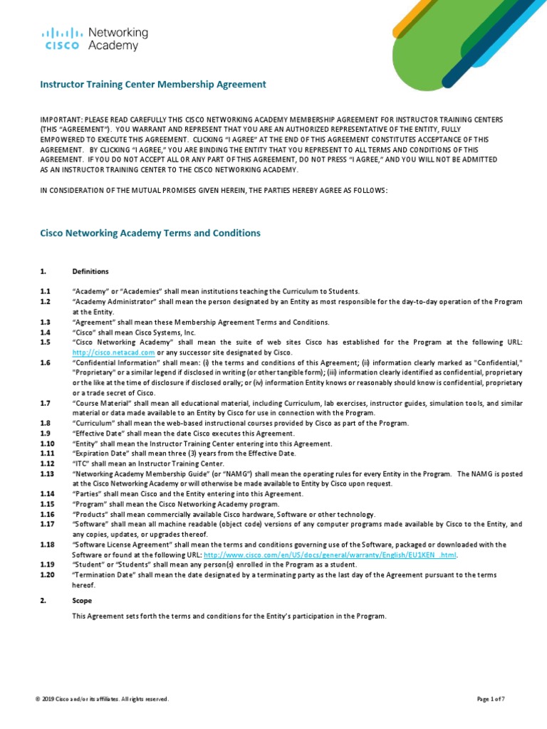 NetAcad ITC Membership Agreement - July 2020 | PDF | Breach Of Contract ...