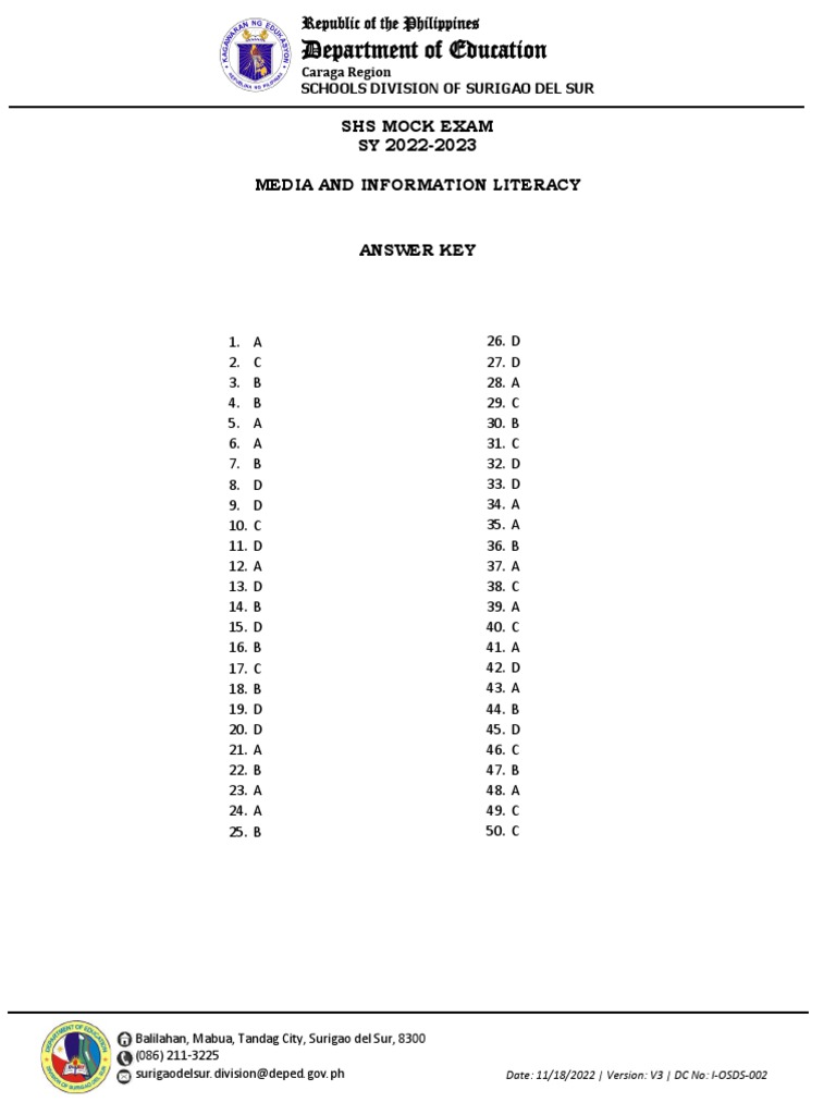 Media Literacy Exam Answer Key | PDF