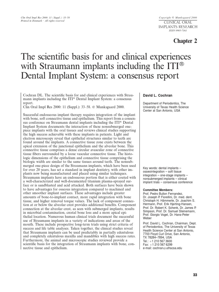 The Scientific Basis For and Clinical Experiences With Straumann ...
