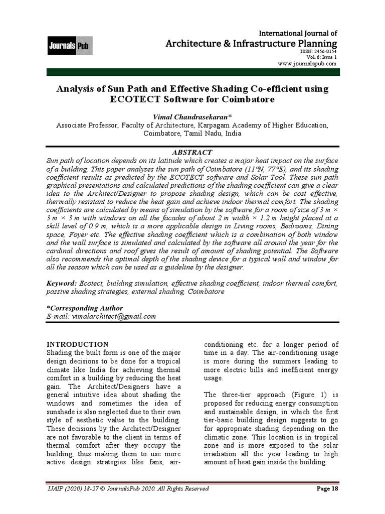 Analysis of Coimbatore's Sun Path and Effective Shading Co-Efficient Using ECOTECT | PDF ...