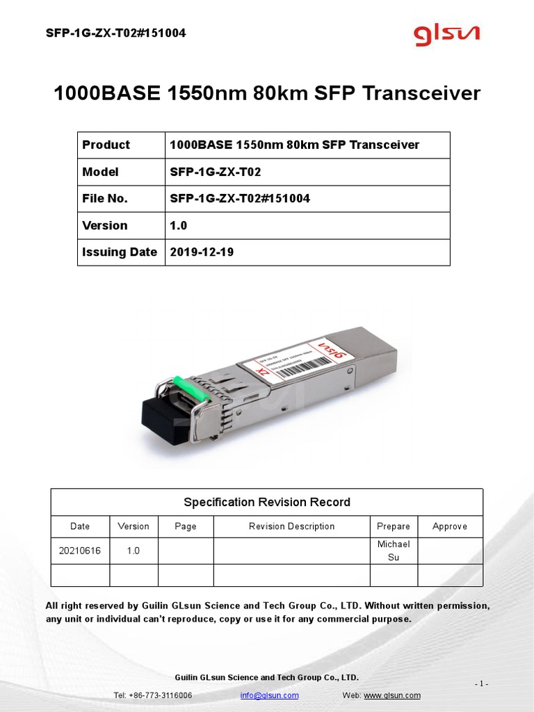 SFP 1G ZX T02#151004 | PDF | Electronics | Computer Engineering