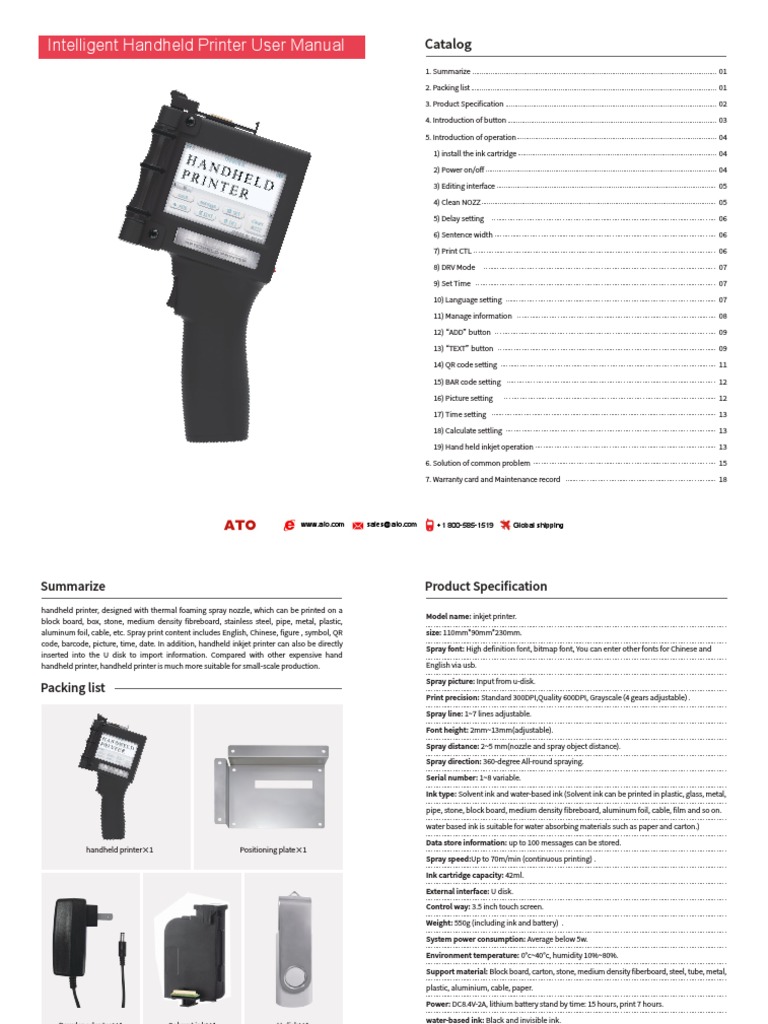 Handheld Intelligent Inkjet Printer User Manual | Download Free PDF | Printer (Computing ...