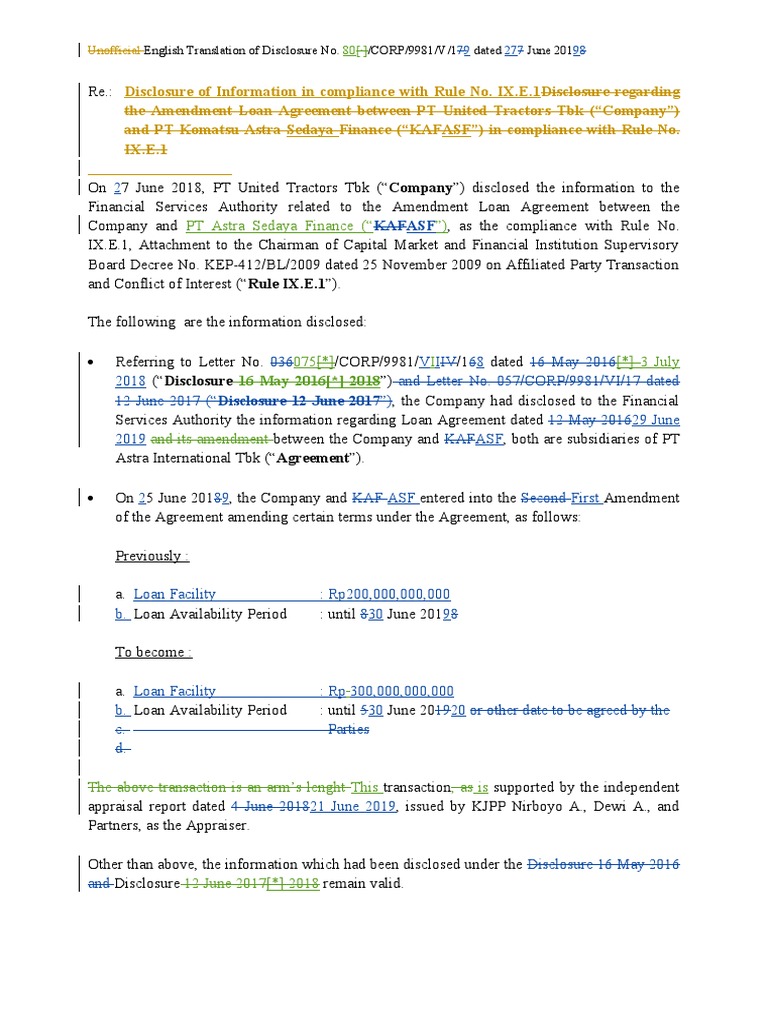 Disclosure OJK Re Amendment Direct Loan UT - ASF FINAL (Clean) | PDF