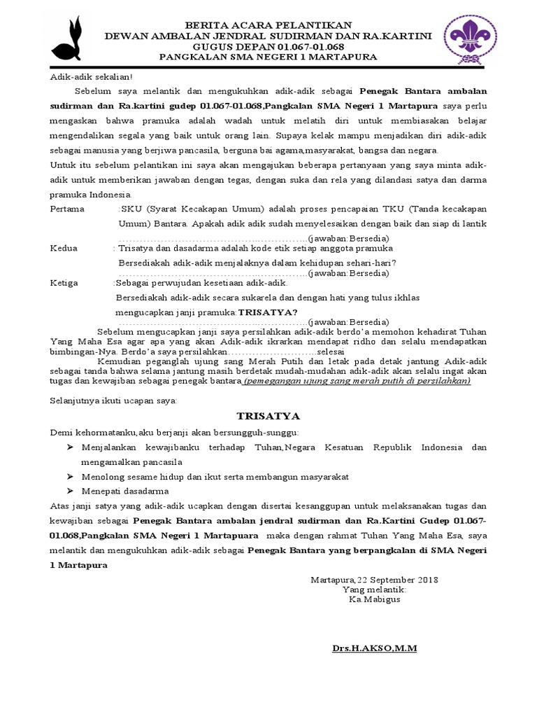 Berita Acara Pelantikan Bantara 2018 Pdf