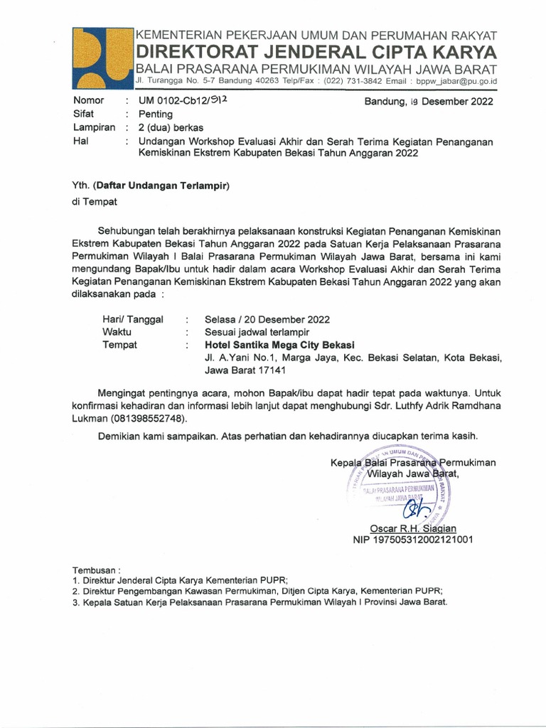 Undangan Workshop Evaluasi Akhir Dan Serah Terima Kegiatan Penanganan Kemiskinan Ekstrem ...