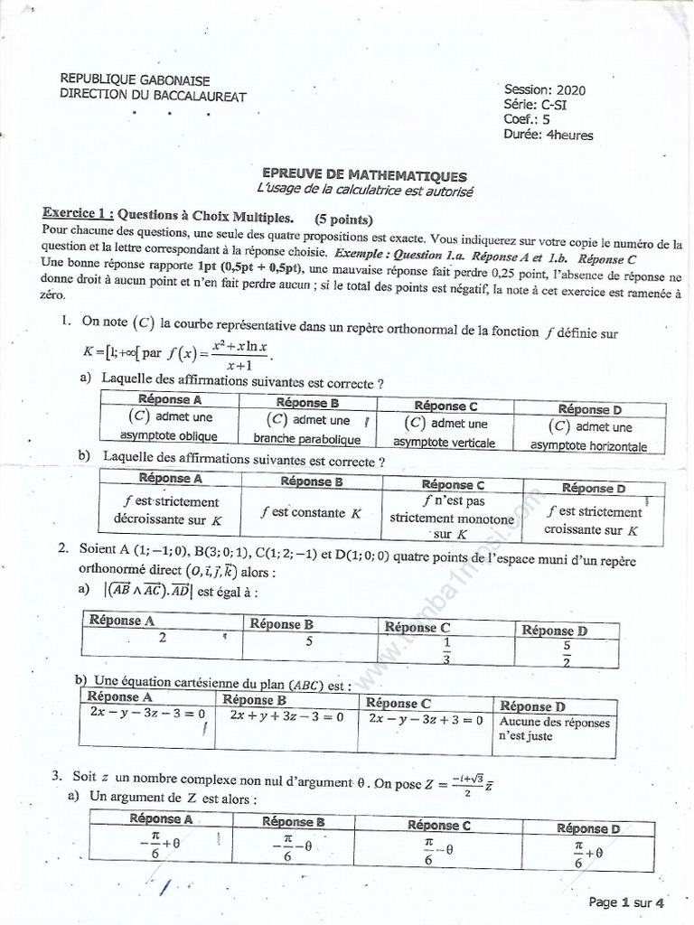 Bac Gabon Maths 2020 Series CE | PDF