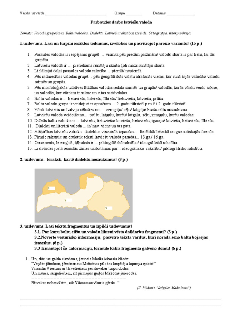 Temats: Valodu Grupēšana. Baltu Valodas. Dialekti. Latviešu Rakstības ...