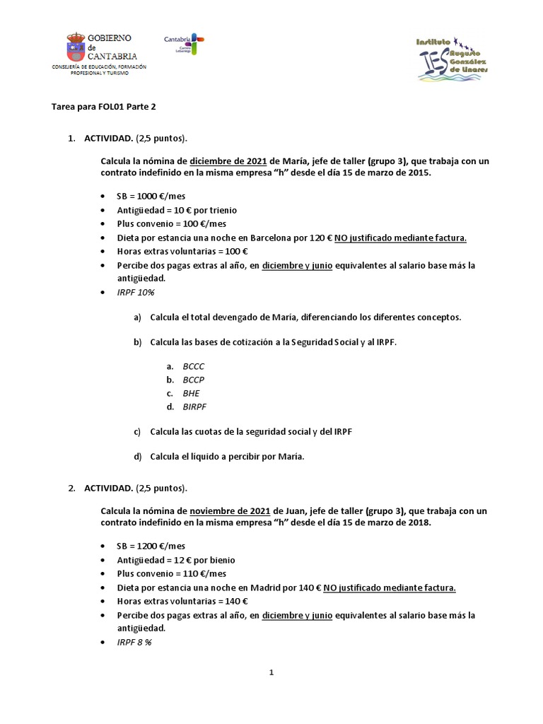 Actividad U1. Parte 2 Ejercicios | PDF | Salario