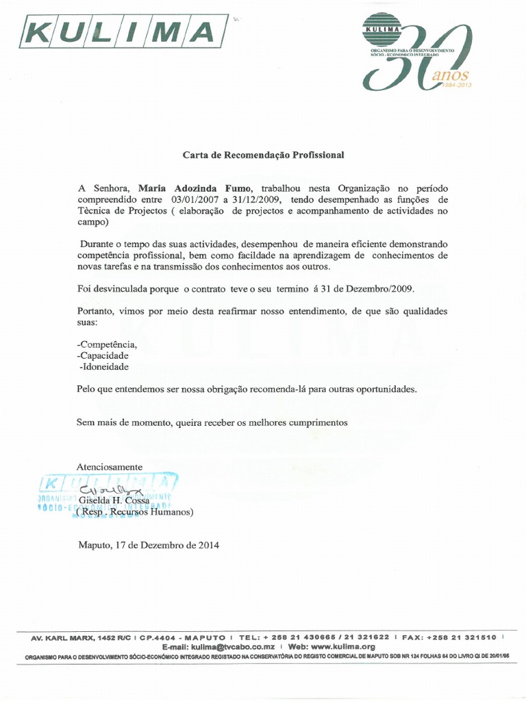 Cartas de Referencia Profissional. | PDF