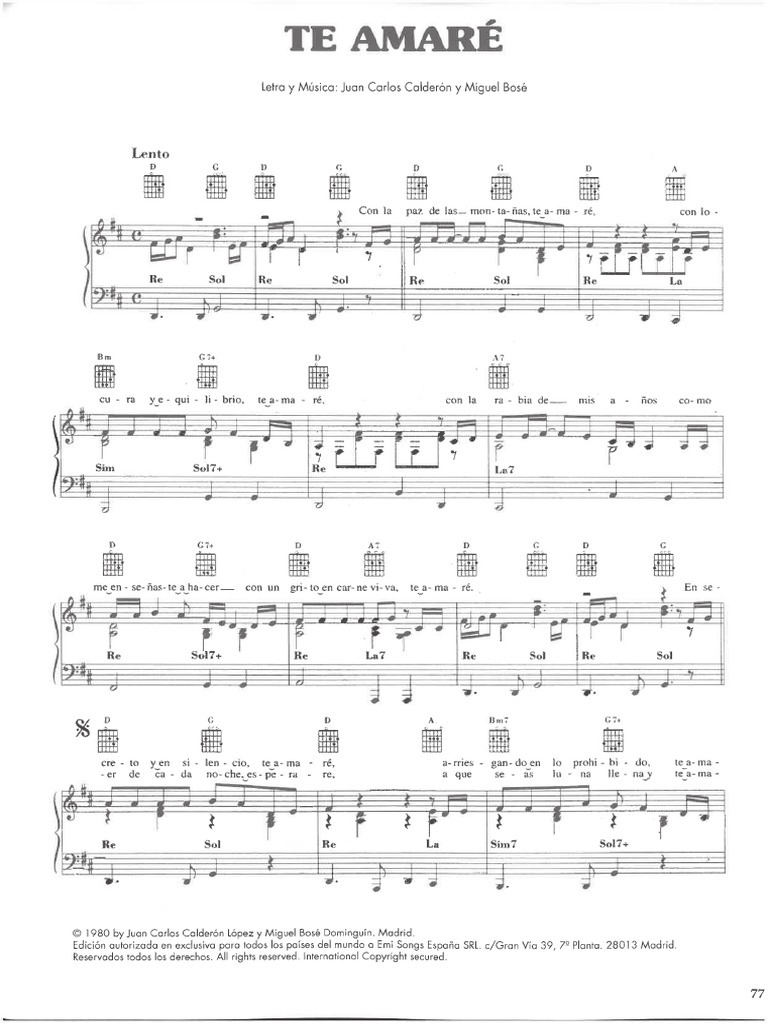 Miguel Bosé - TE AMARÉ | PDF