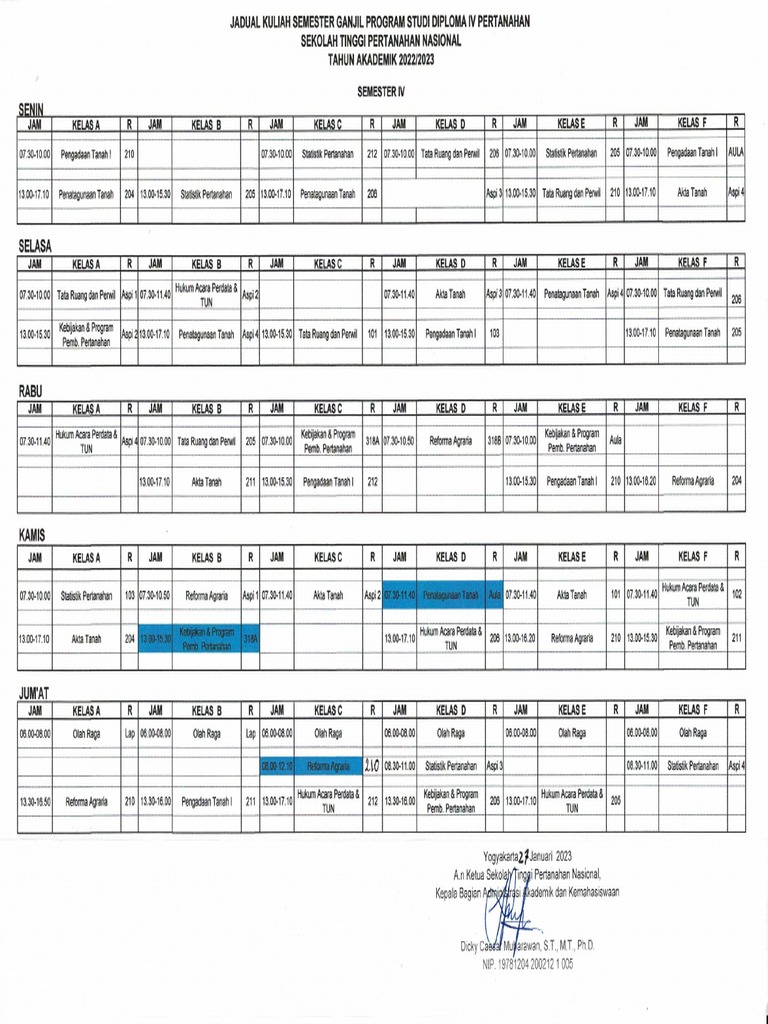 Jadwal Kuliah Semester 4 D4 Fix | PDF