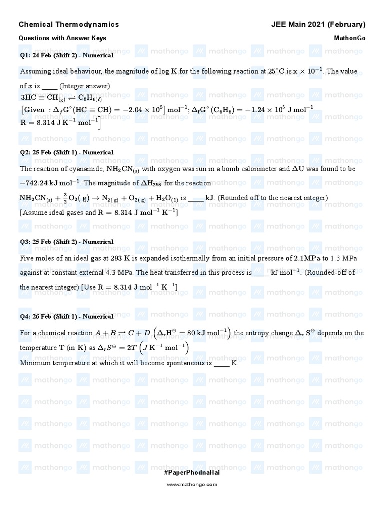 JEE Main 2021 Thermodynamics Q&A | PDF | Mole (Unit) | Classical Mechanics