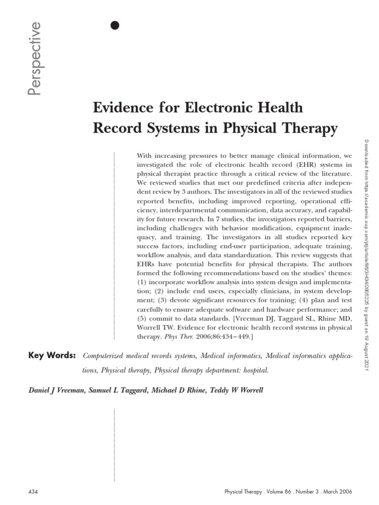 Evidence For Electronic Health Record Systems in PT | PDF | Electronic ...