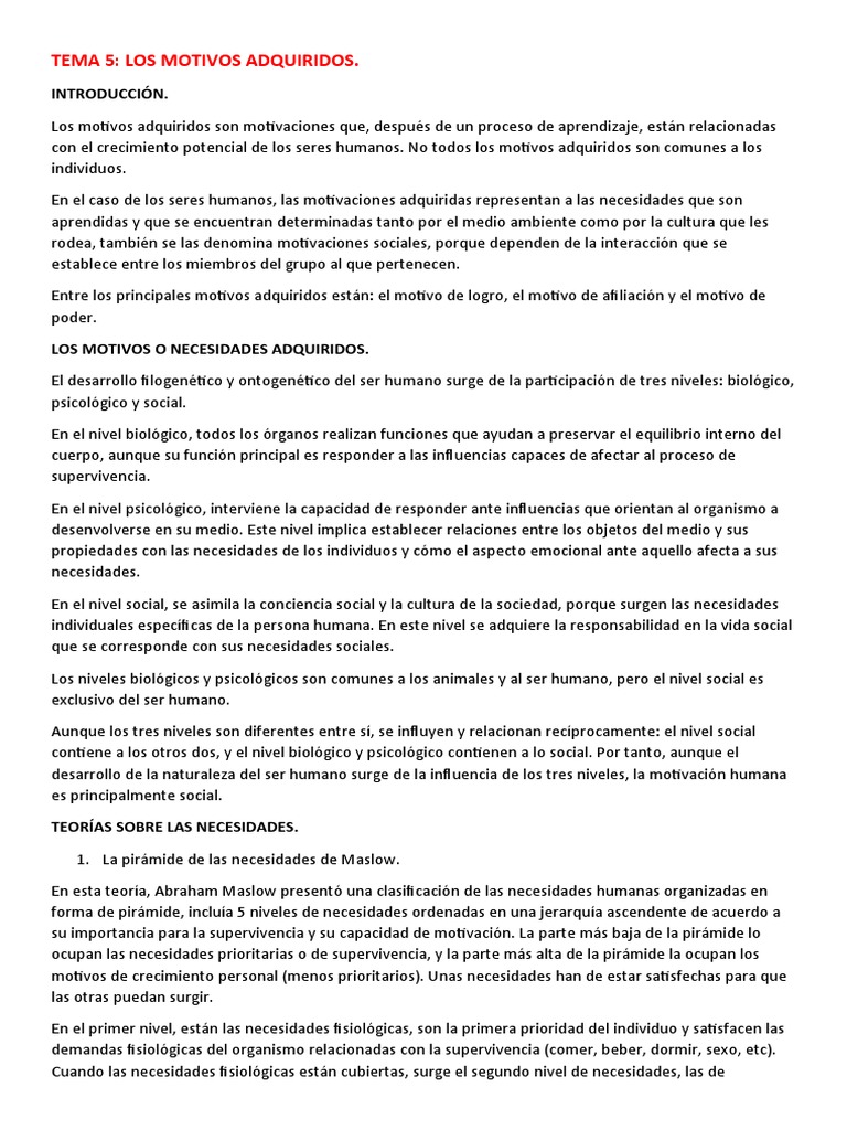 Tema 5 Psicología De La Motivación Pdf Motivación Motivacional