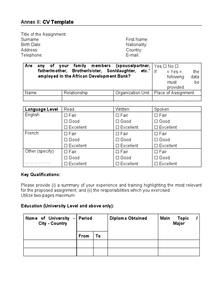 Annex II - CV Template | PDF